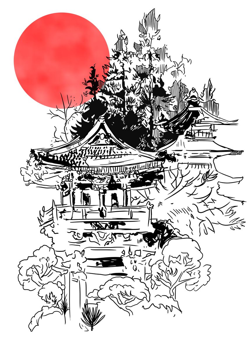 'Japanese Forest' Poster by Black Sketch Drwing | Displate