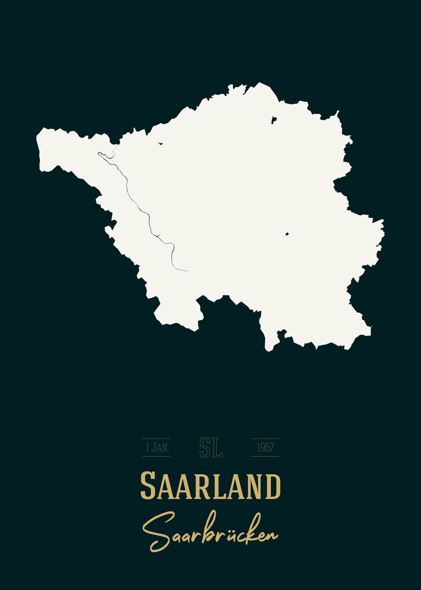 'Saarland Map Germany' Poster, picture, metal print, paint by dkDesign ...