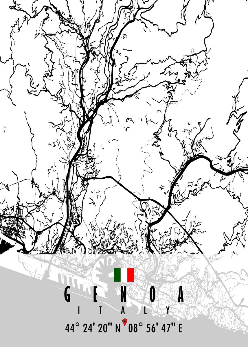 'GENOA MAP ITALY' Poster, picture, metal print, paint by Artistic ...