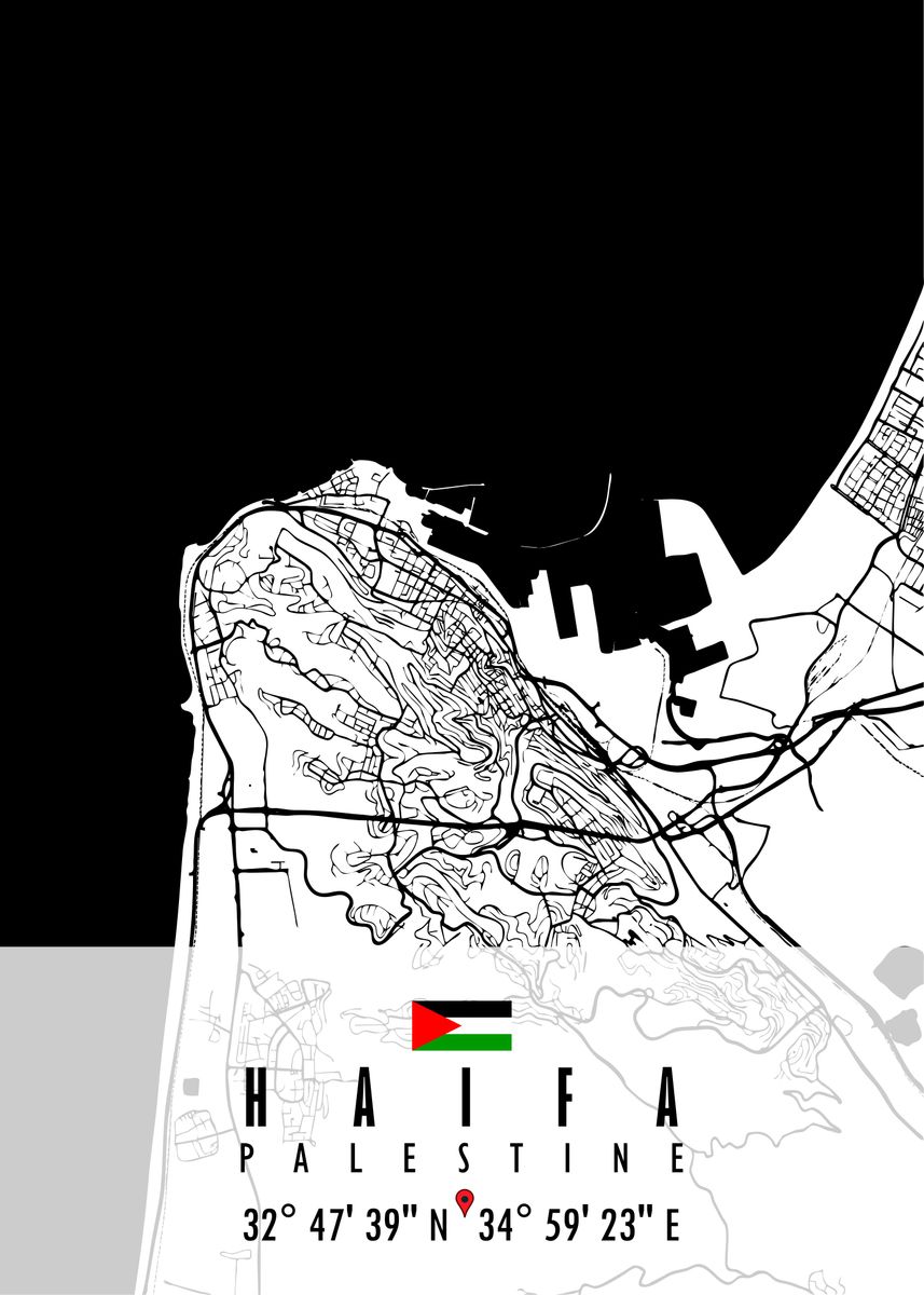 'HAIFA MAP PALESTINE' Poster, picture, metal print, paint by Artistic ...