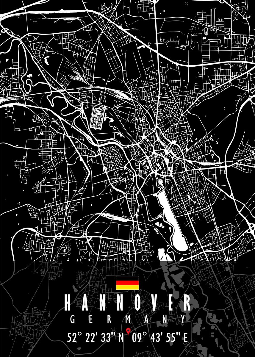 'HANNOVER MAP GERMANY' Poster, picture, metal print, paint by Artistic ...