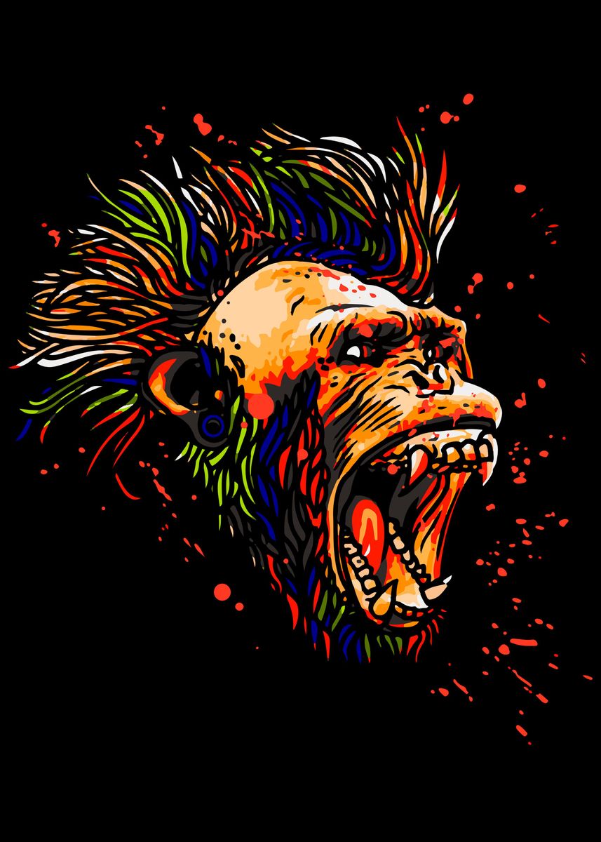 'Punk Monkey' Poster, picture, metal print, paint by Valentin Lerond ...