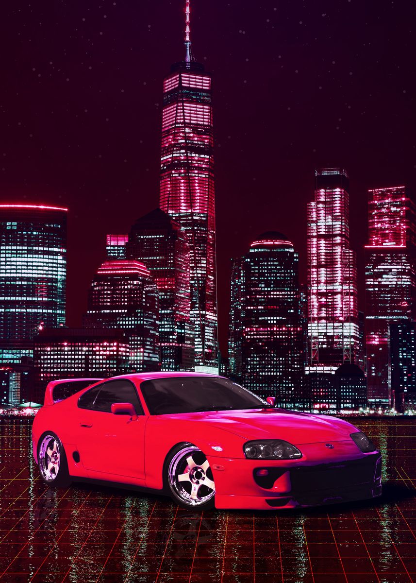 'TOYOTA SUPRA SYNTHWAVE' Poster, picture, metal print, paint by ...
