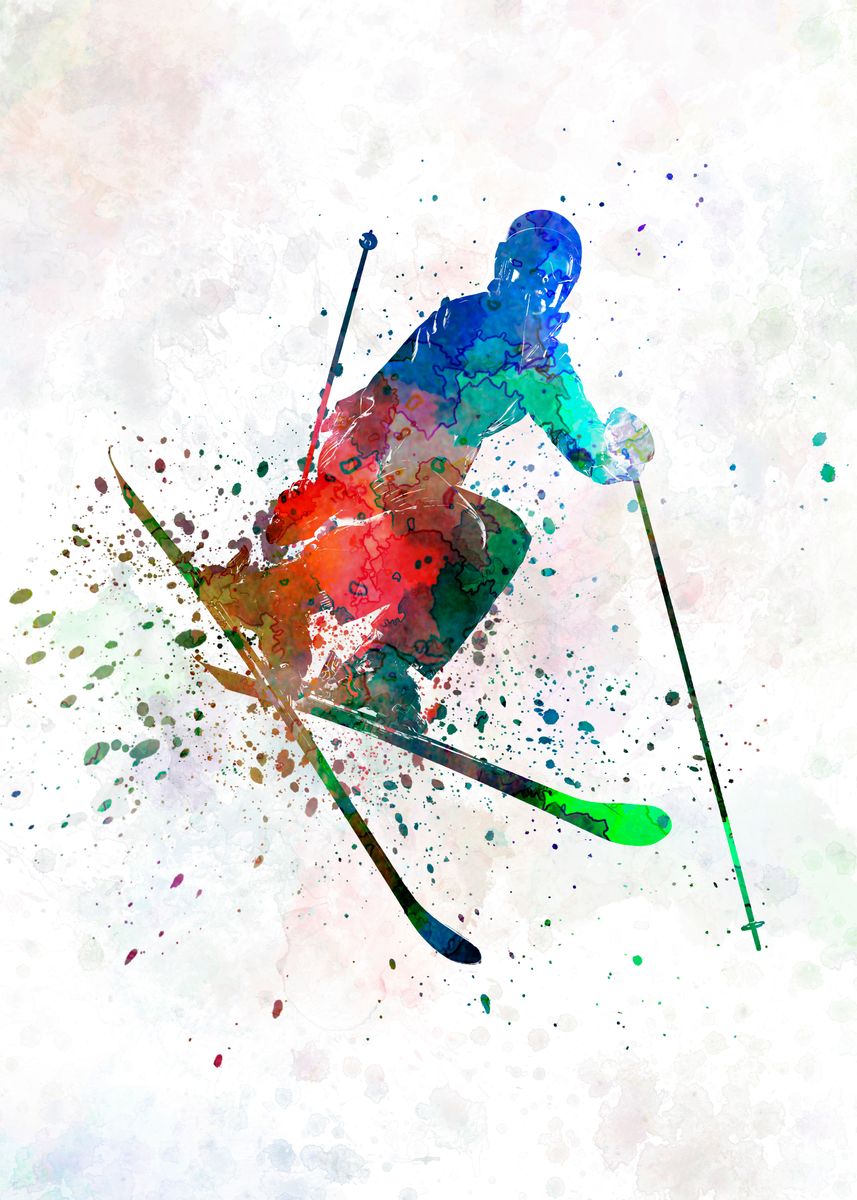 'woman skier freestyler ' Poster by Cristina Romero | Displate