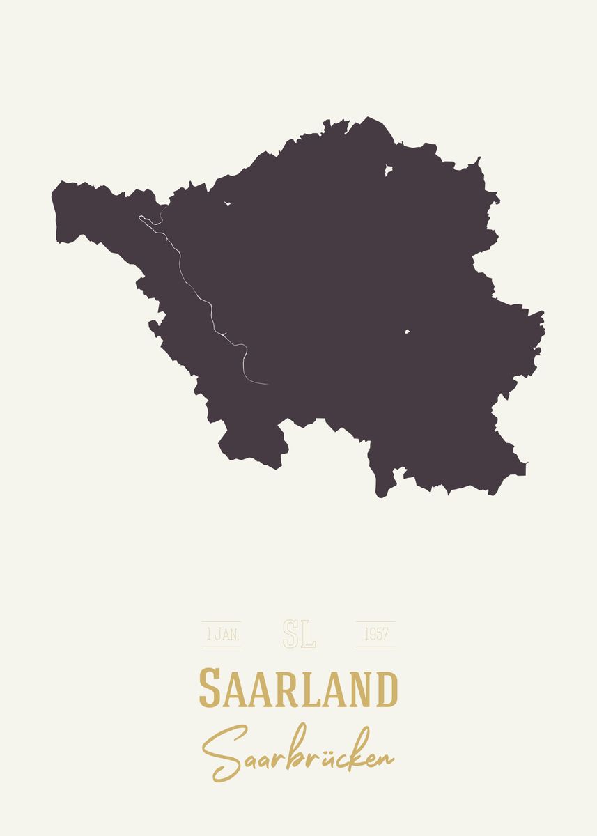 'Saarland Map Germany' Poster, picture, metal print, paint by dkDesign ...