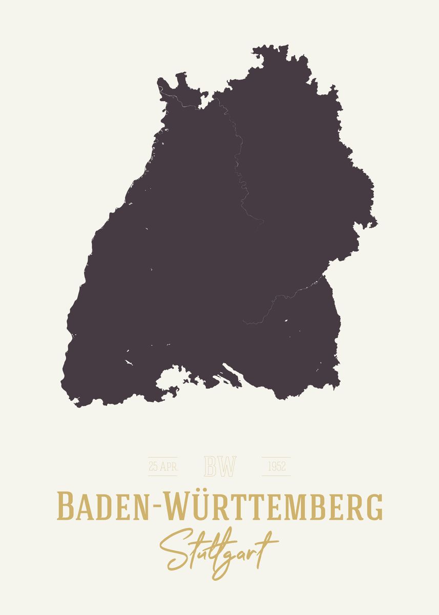 'Baden Wurttemberg Map' Poster, picture, metal print, paint by dkDesign ...