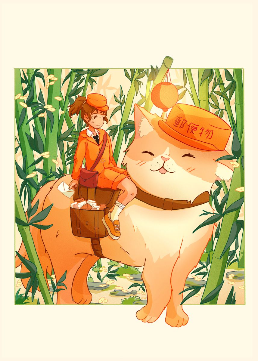 'Postman cat' Poster, picture, metal print, paint by Sekai of Kangae ...