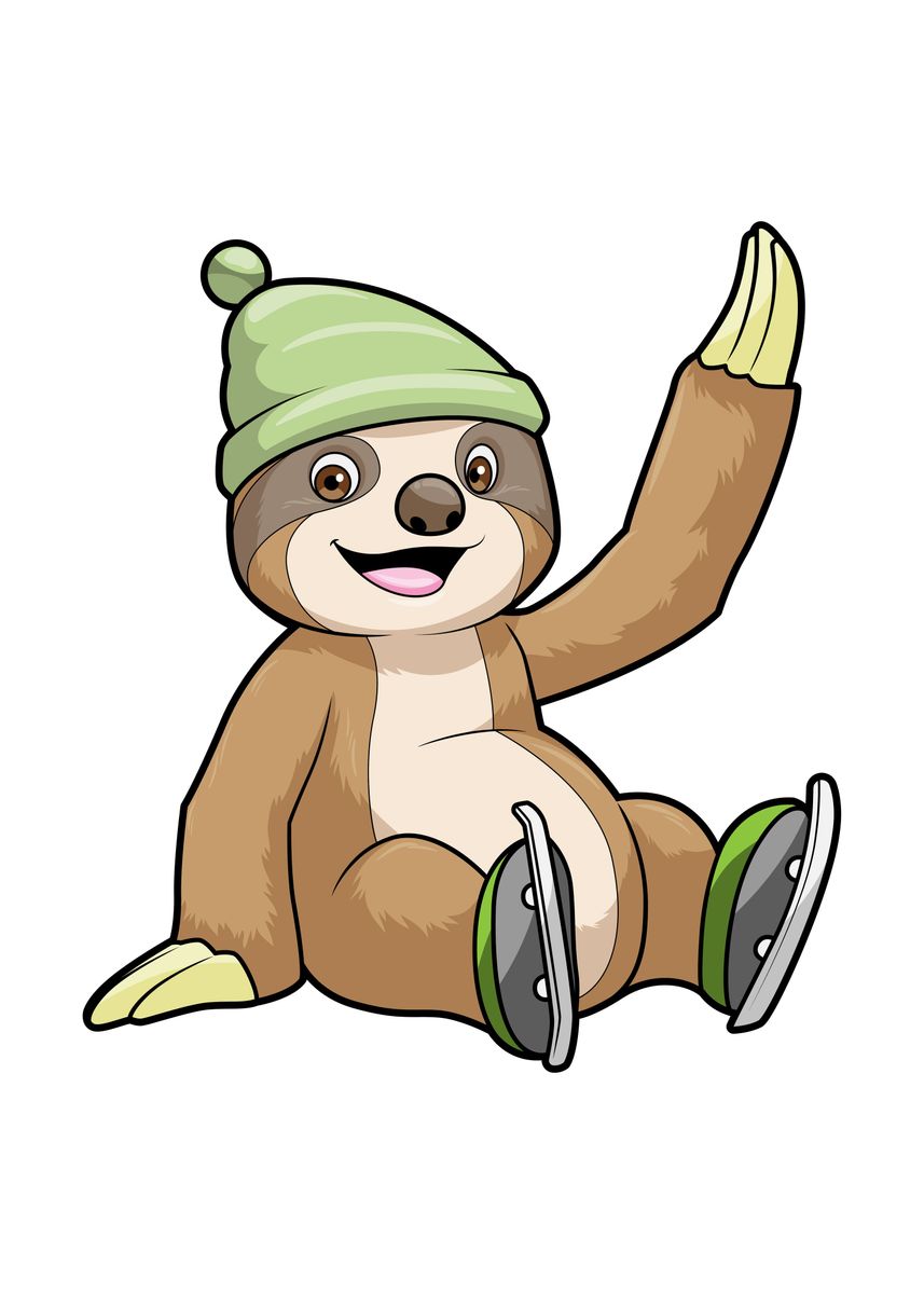 'Sloth Ice skating Sports' Poster, picture, metal print, paint by ...