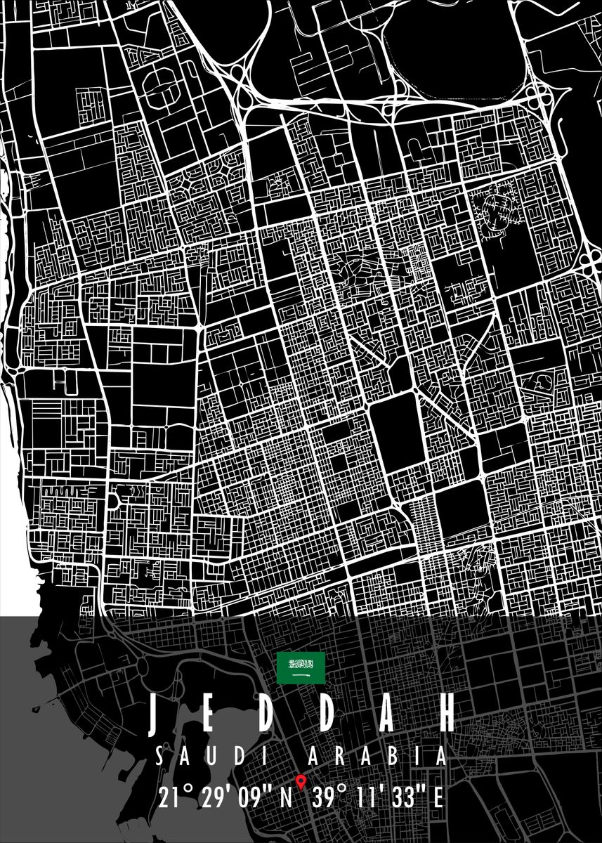 'JEDDAH MAP SAUDI ARABIA' Poster by Artistic Paradigms | Displate