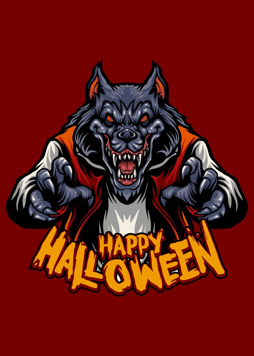 'Wolf Face Halloween' Poster, picture, metal print, paint by Daily ...