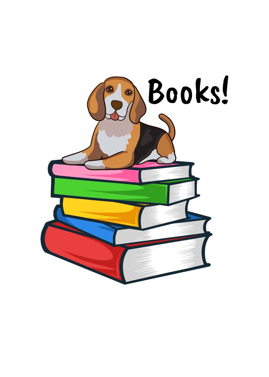 'Cute Dog Dogs And Books' Poster, picture, metal print, paint by ...