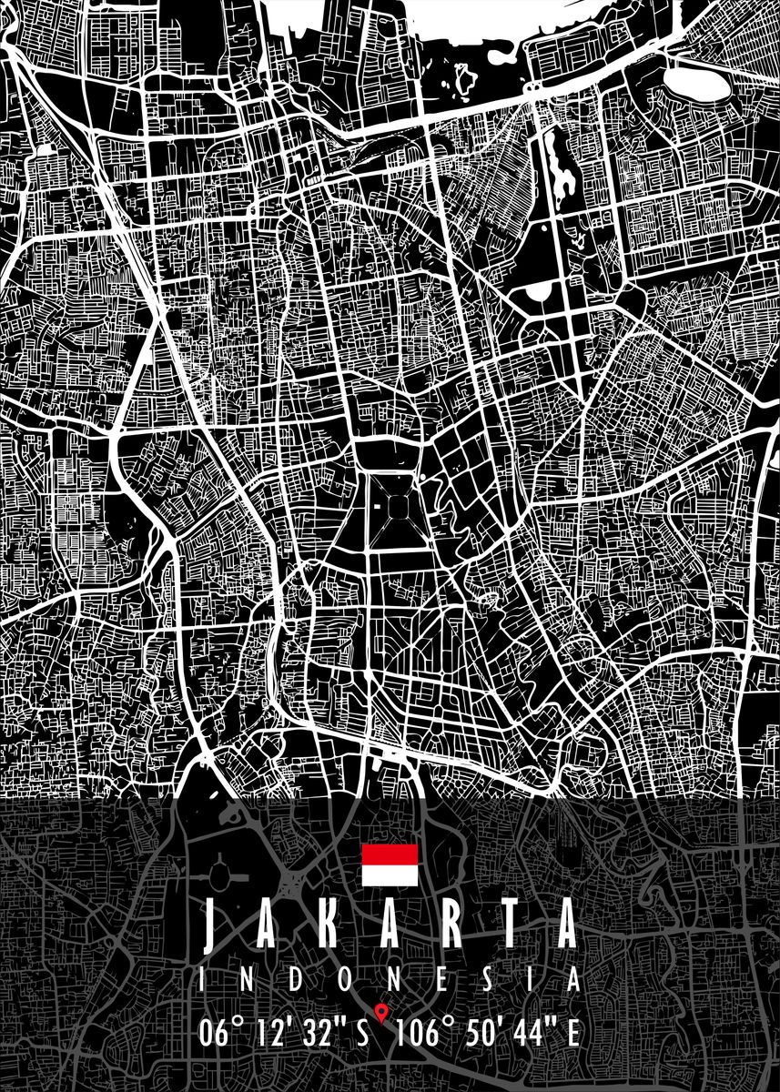 'JAKARTA MAP INDONESIA' Poster, picture, metal print, paint by Artistic ...