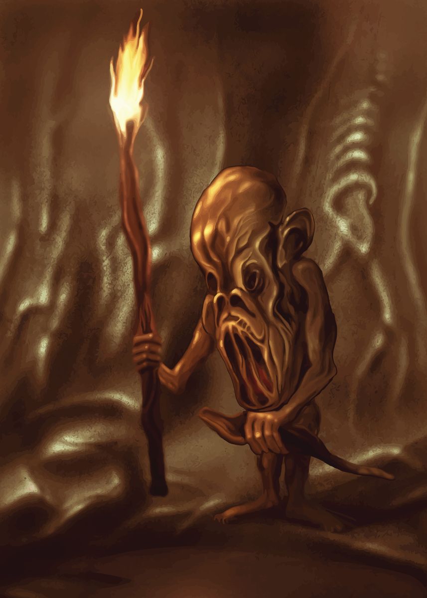 'Funny creature with torch' Poster, picture, metal print, paint by ...