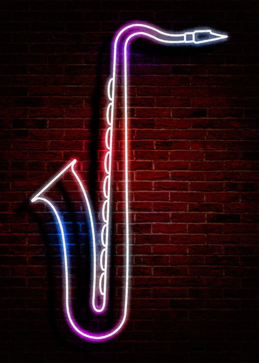 'saxophone neon light' Poster, picture, metal print, paint by Izmo ...