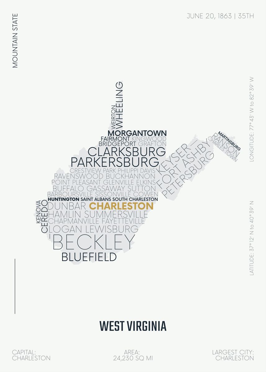 'West Virginia USA map' Poster, picture, metal print, paint by ...