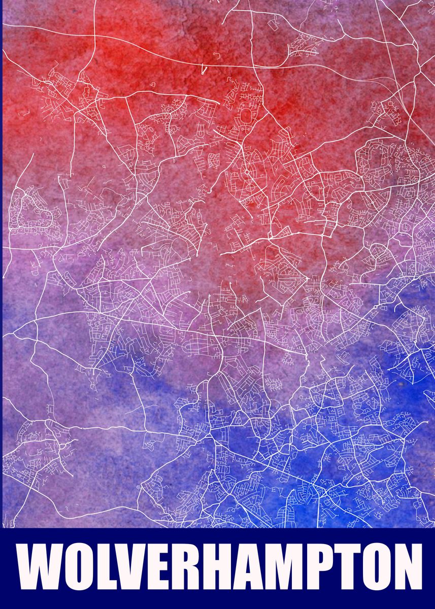 'Wolverhampton UK City Map' Poster, picture, metal print, paint by Tim ...