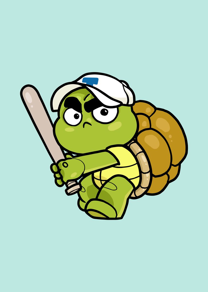 'Baseball Turtle' Poster, picture, metal print, paint by gienlee | Displate