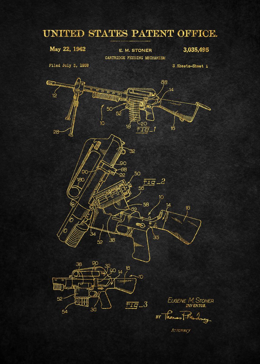 '42 Machine Gun Patent 196' Poster, picture, metal print, paint by ...