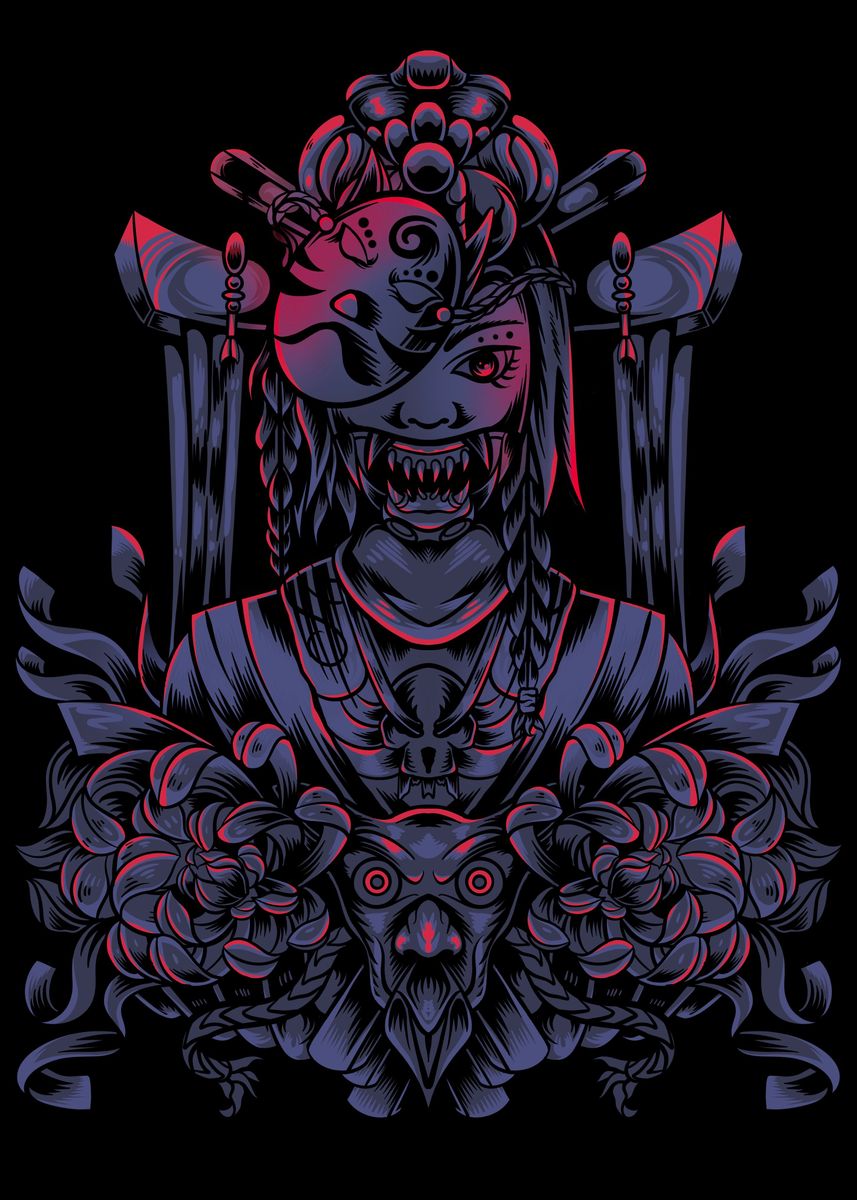 'scary face ninja' Poster by Bayuktx Artstudio | Displate