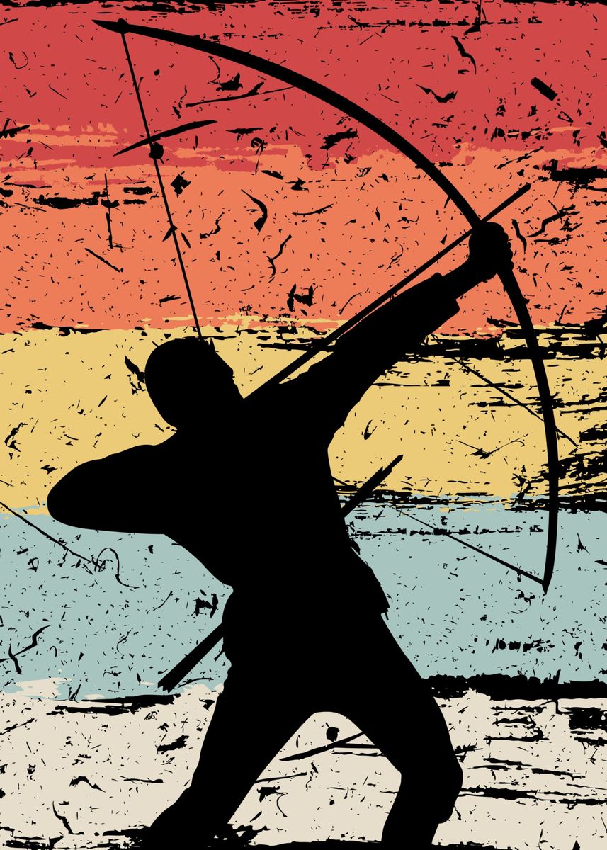'Archery Bow Hunter Retro' Poster, picture, metal print, paint by ...