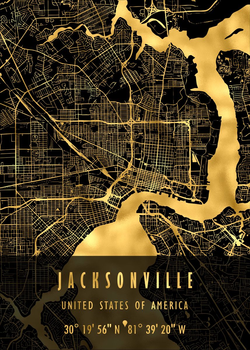 'JACKSONVILLE MAP USA' Poster, picture, metal print, paint by Artistic ...