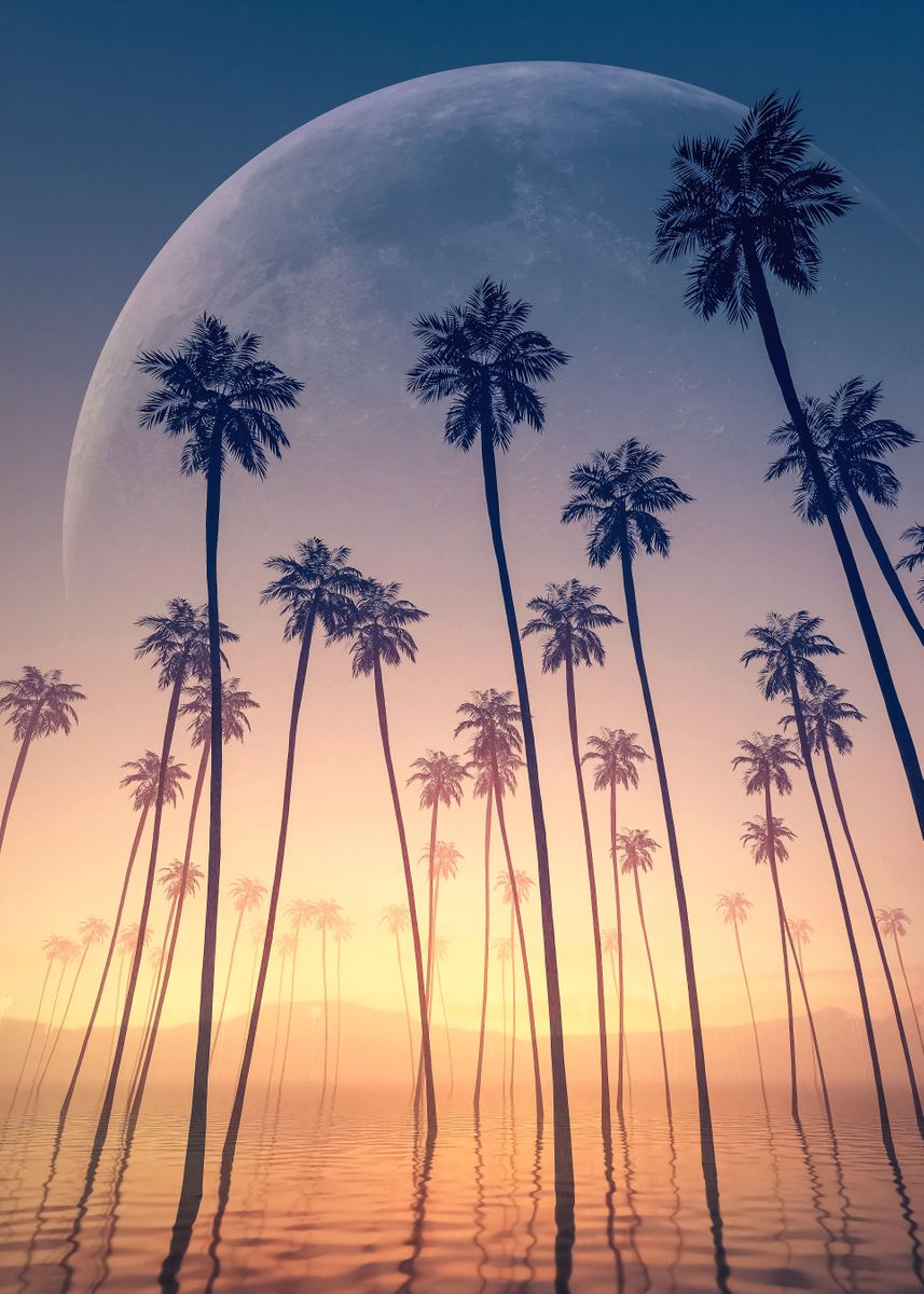 'Tall Cosmic Palm Trees' Poster, picture, metal print, paint by Adam ...