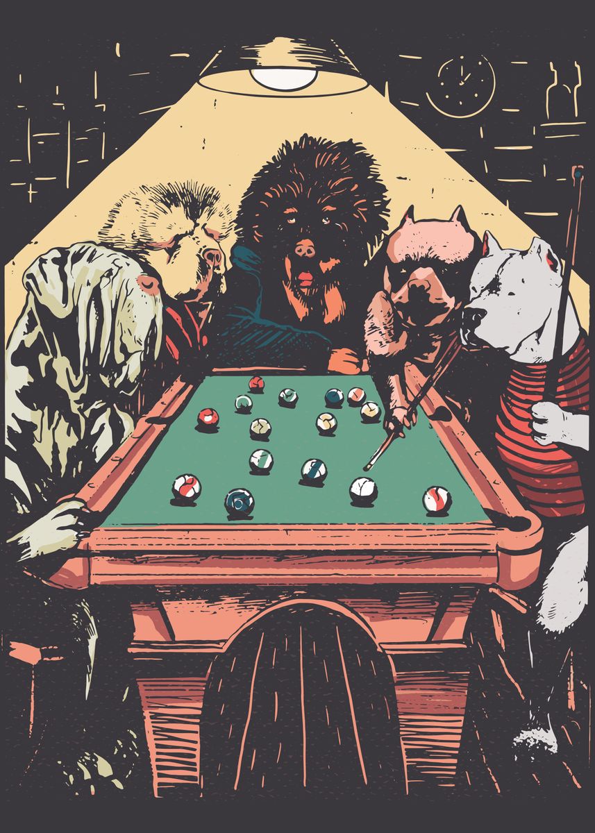 'Dogs Billiards' Poster, picture, metal print, paint by StonerPlates ...