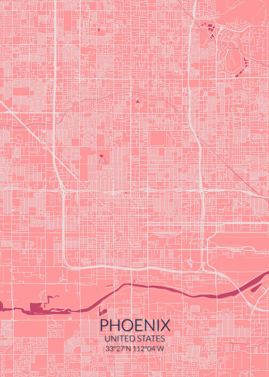 'Phoenix Pink Rose Map' Poster, picture, metal print, paint by dkDesign ...