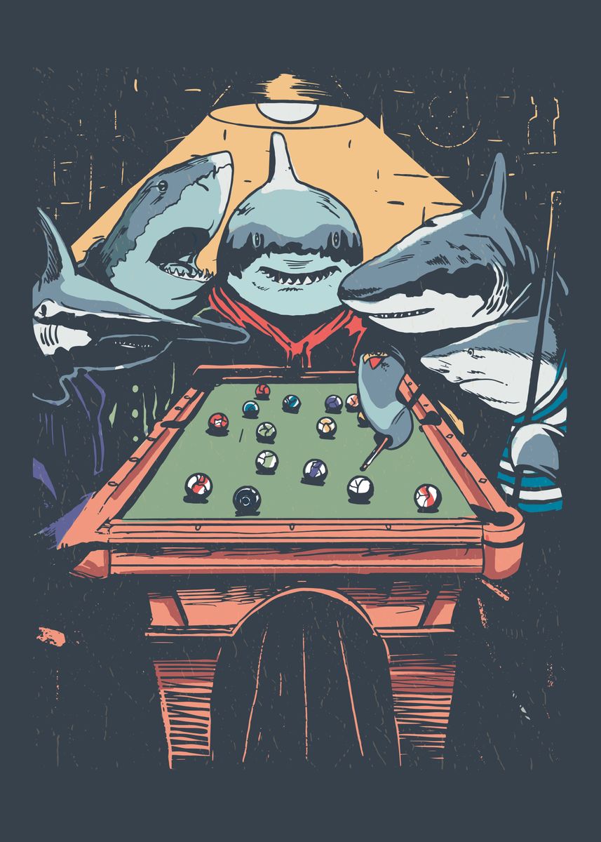 'Shark Billiards' Poster, picture, metal print, paint by StonerPlates ...