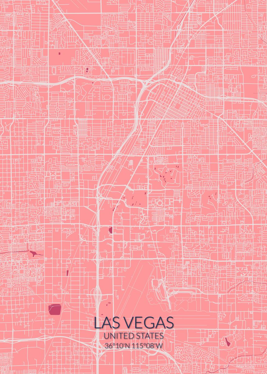 'Las Vegas Pink Rose Map' Poster, picture, metal print, paint by ...