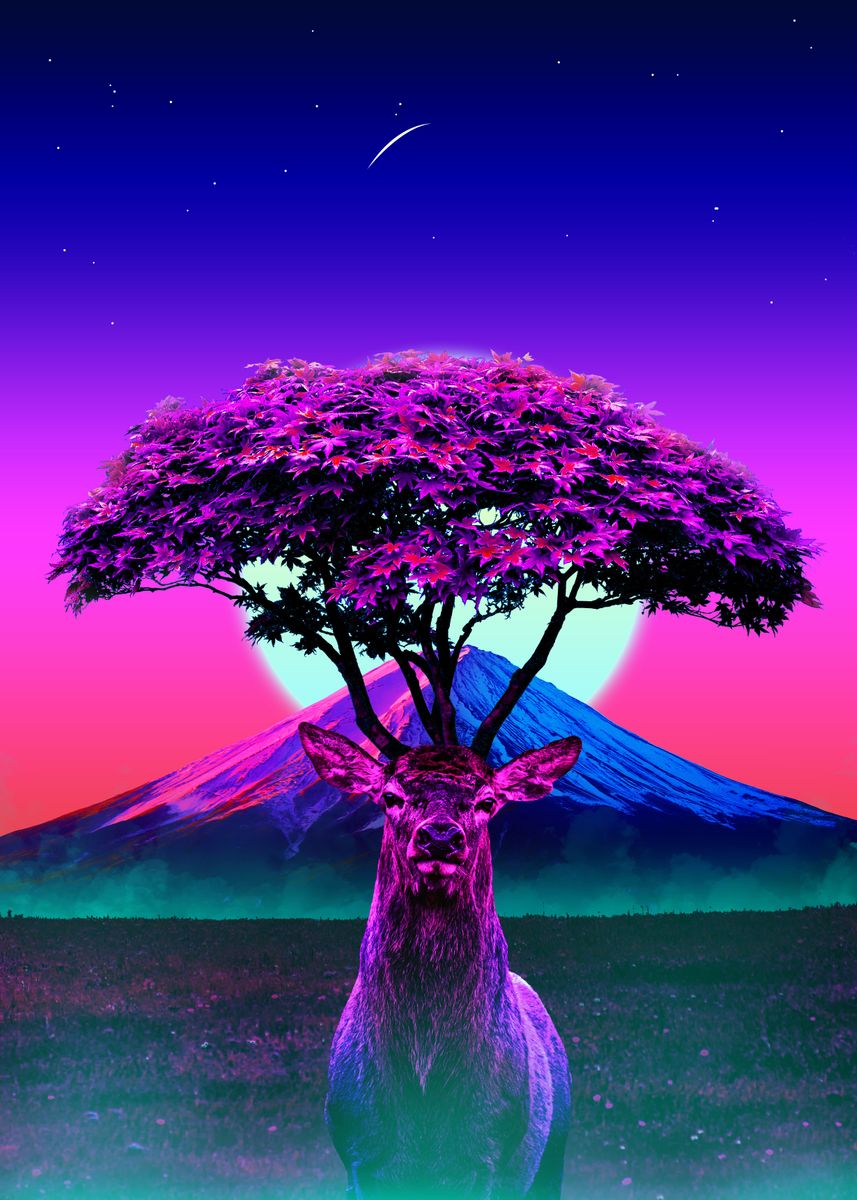 'synthwave dream fuji' Poster, picture, metal print, paint by INSPIRE ...