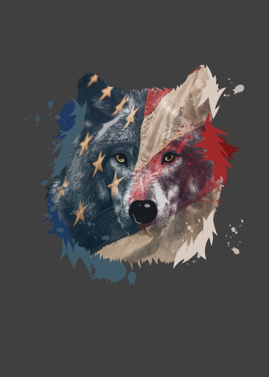 'Wolf American Flag USA' Poster, picture, metal print, paint by ...