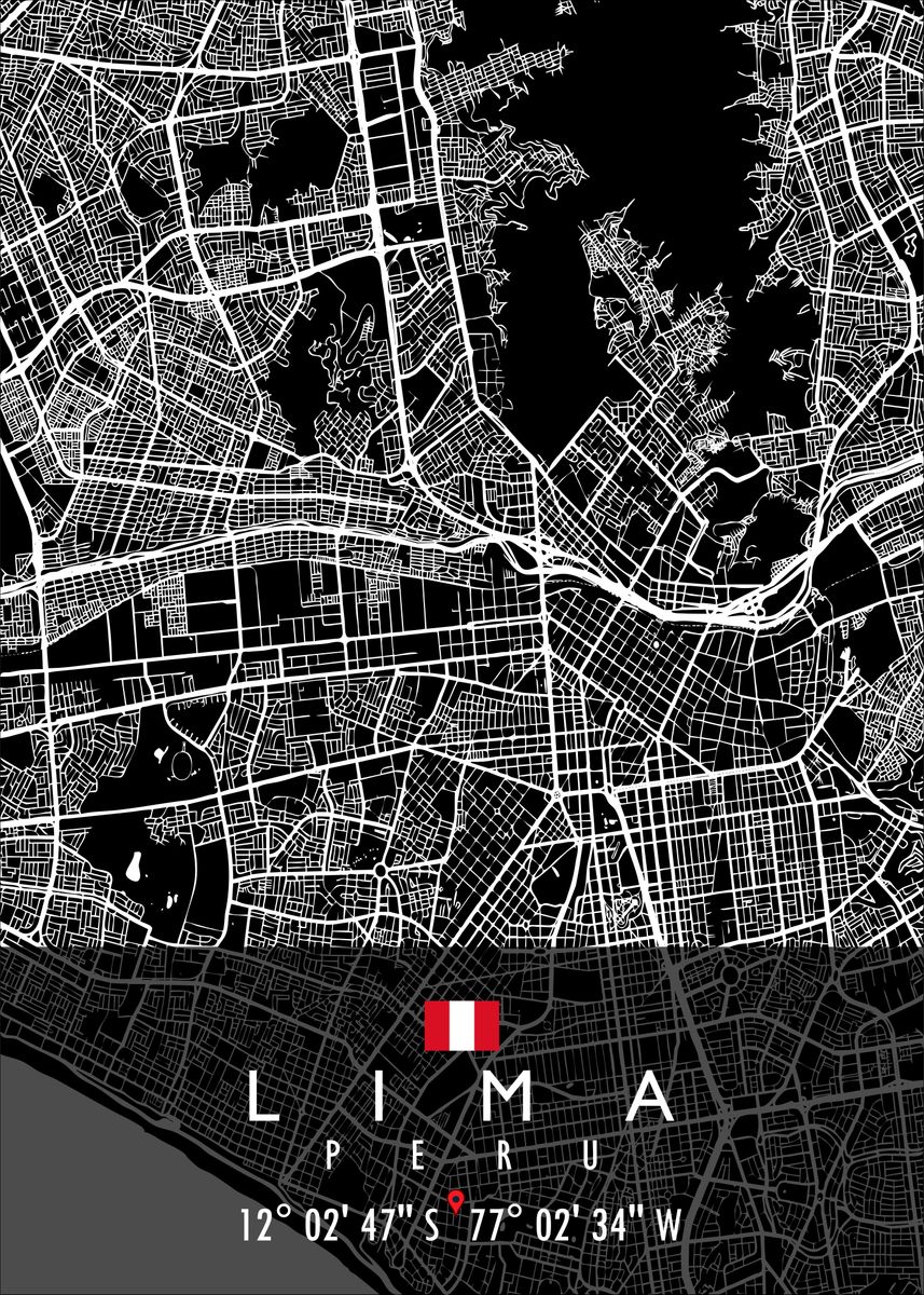 'LIMA MAP PERU' Poster, picture, metal print, paint by Artistic ...