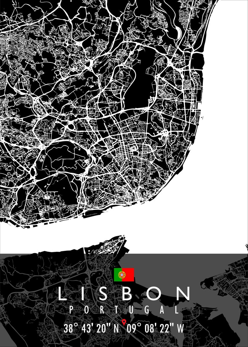 'LISBON MAP PORTUGAL' Poster by Artistic Paradigms | Displate
