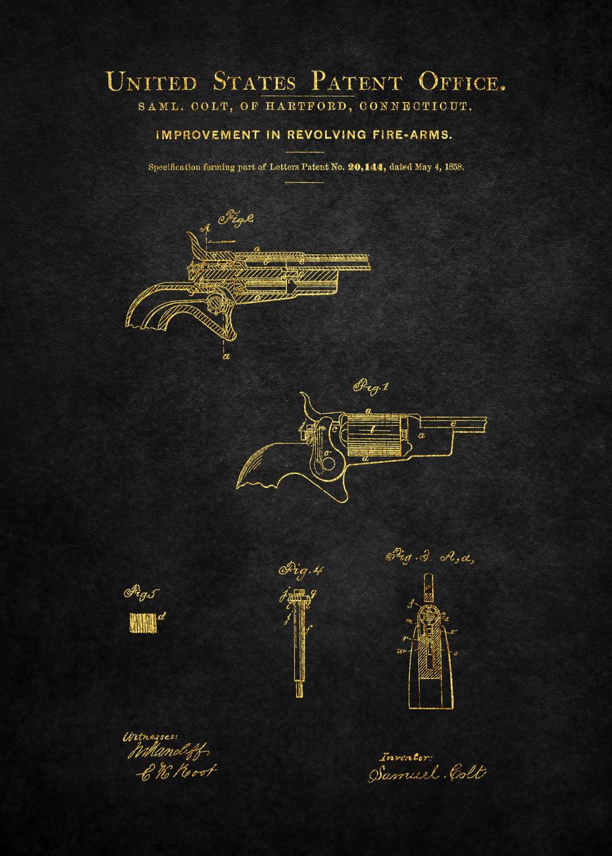 '46 1858 Colt Firearm Pate' Poster, picture, metal print, paint by ...