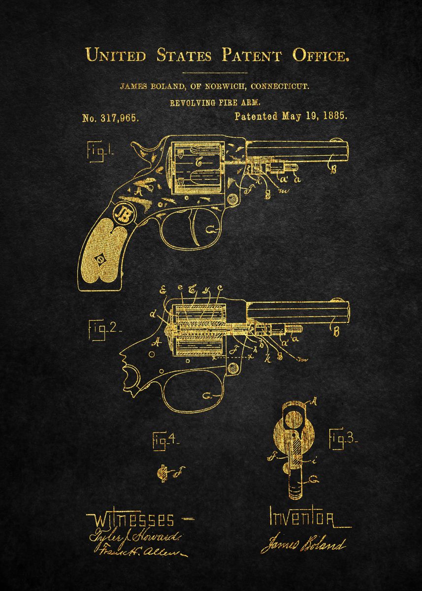'52 1885 Revolver Patent' Poster, picture, metal print, paint by ...
