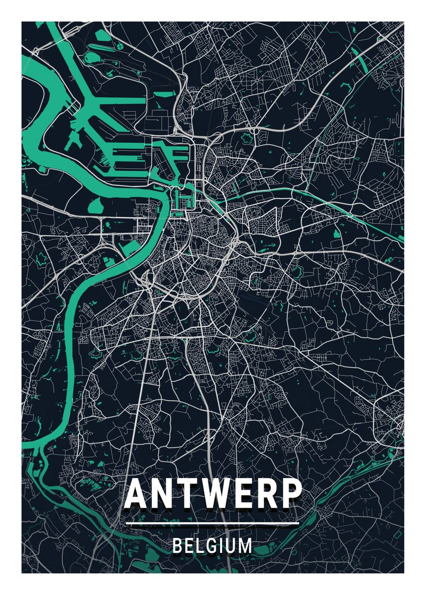'Antwerp Map Belgium' Poster, picture, metal print, paint by Max Ronn ...