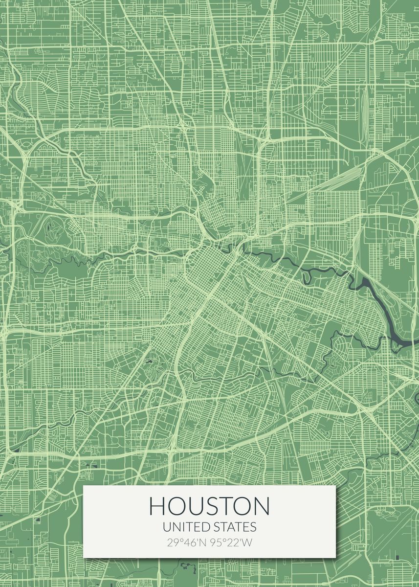 'Houston Green Map' Poster, picture, metal print, paint by dkDesign ...