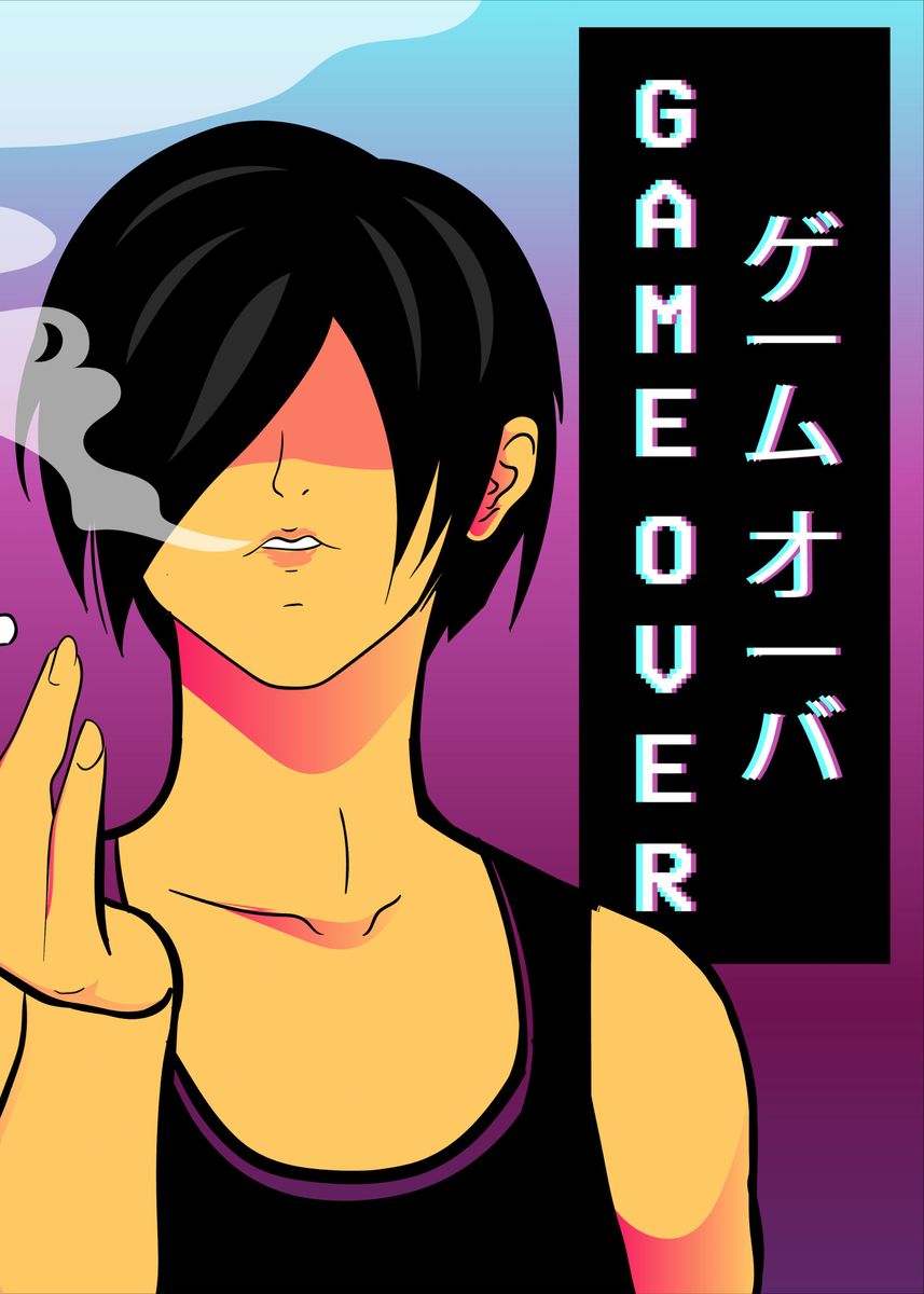 'Smoking Anime Boy Japan' Poster, picture, metal print, paint by ...