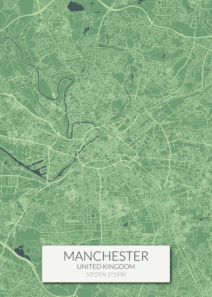 'Manchester Green Map' Poster, picture, metal print, paint by dkDesign ...
