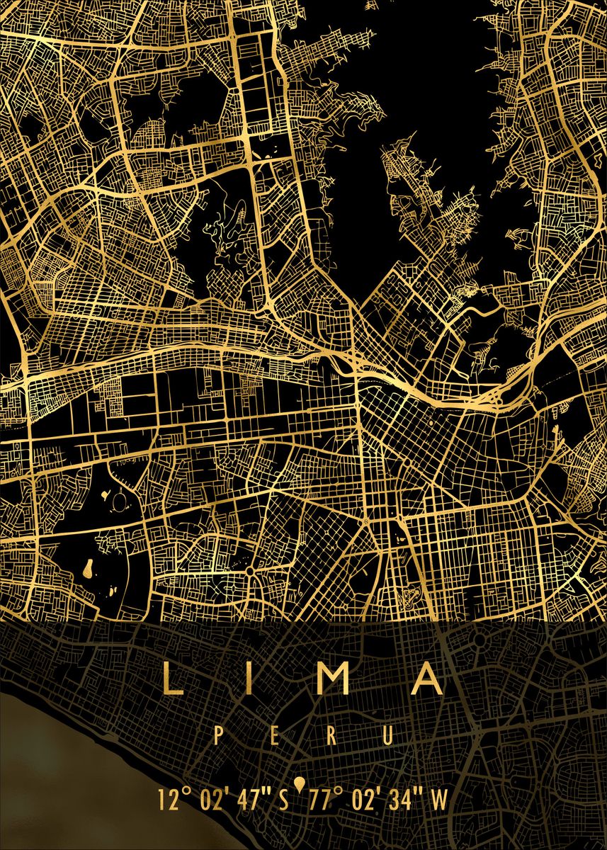 'LIMA MAP PERU' Poster, picture, metal print, paint by Artistic ...