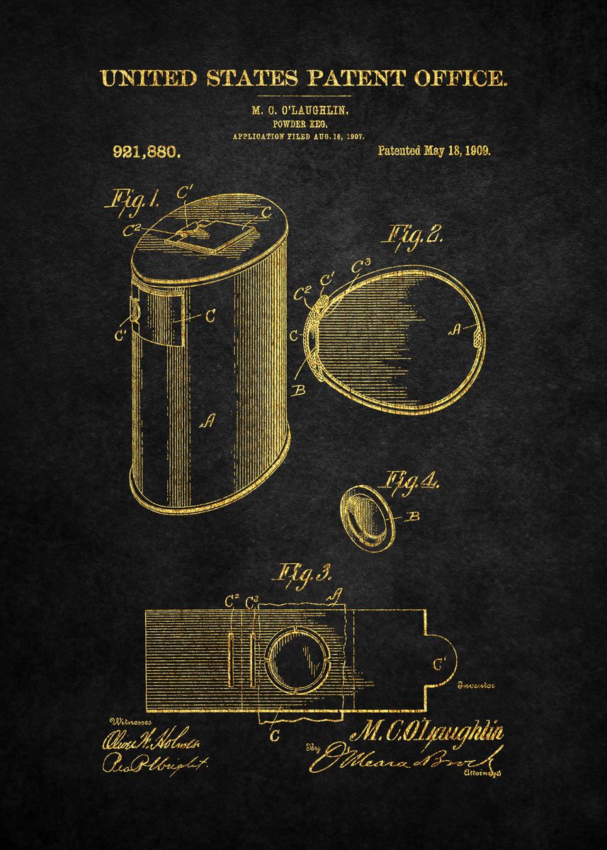 '45 Gun Powder Keg Patent ' Poster, picture, metal print, paint by ...