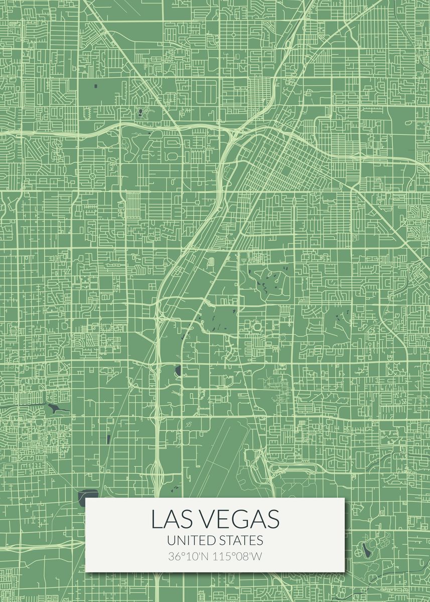 'Las Vegas Green Map' Poster, picture, metal print, paint by dkDesign | Displate