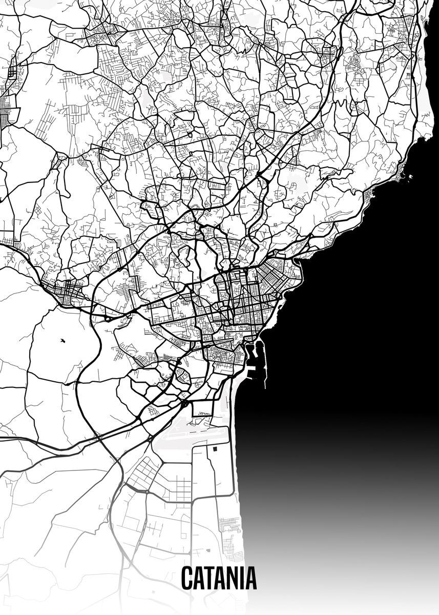 'Catania white map' Poster, picture, metal print, paint by Stefano ...