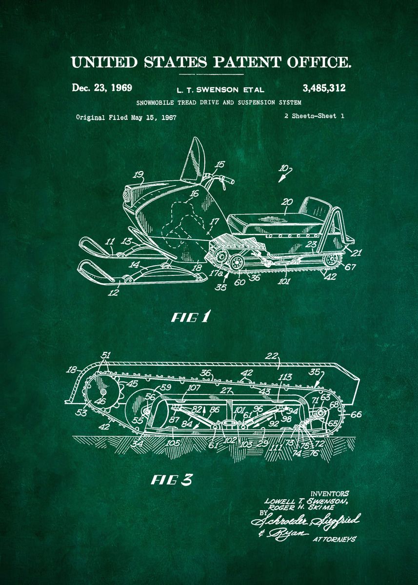 '49 Snowmobile Patent 1969' Poster by Daniel Seymour | Displate