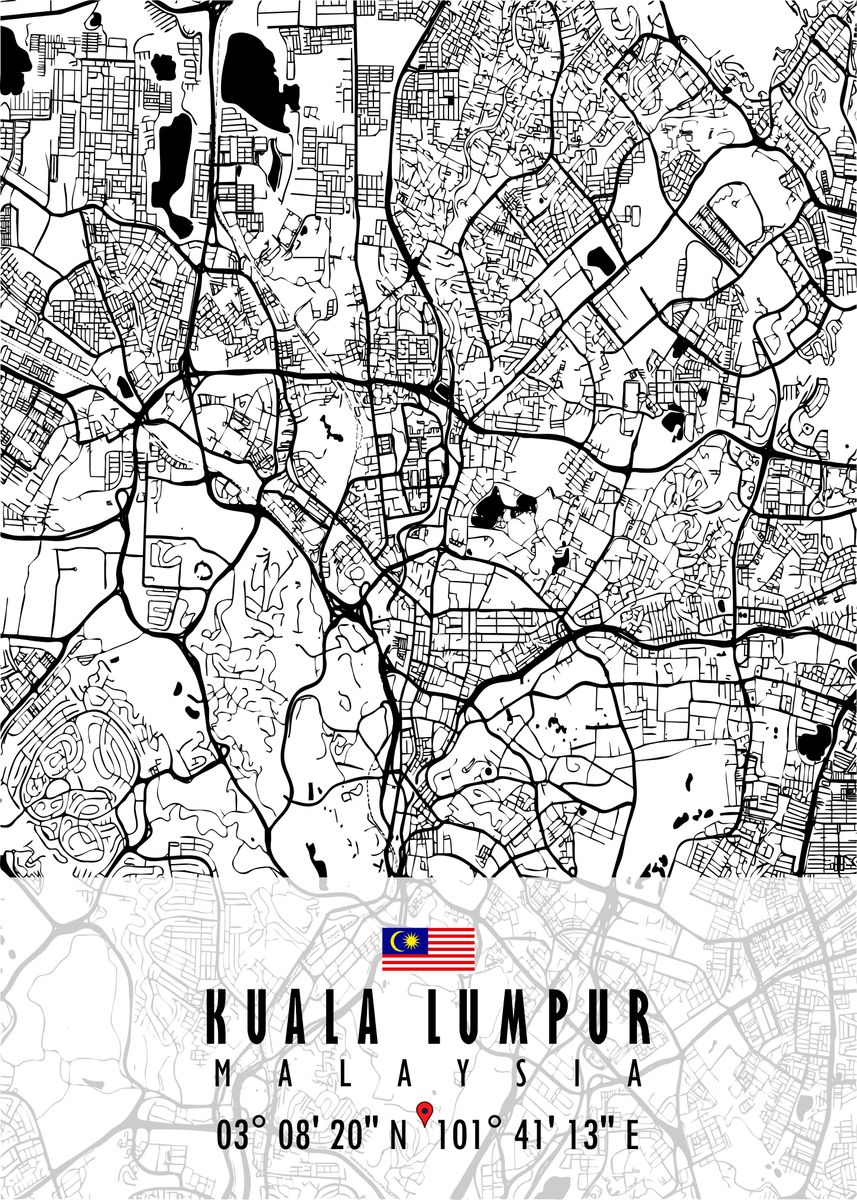 'KUALA LUMPUR MAP MALAYSIA' Poster, picture, metal print, paint by ...