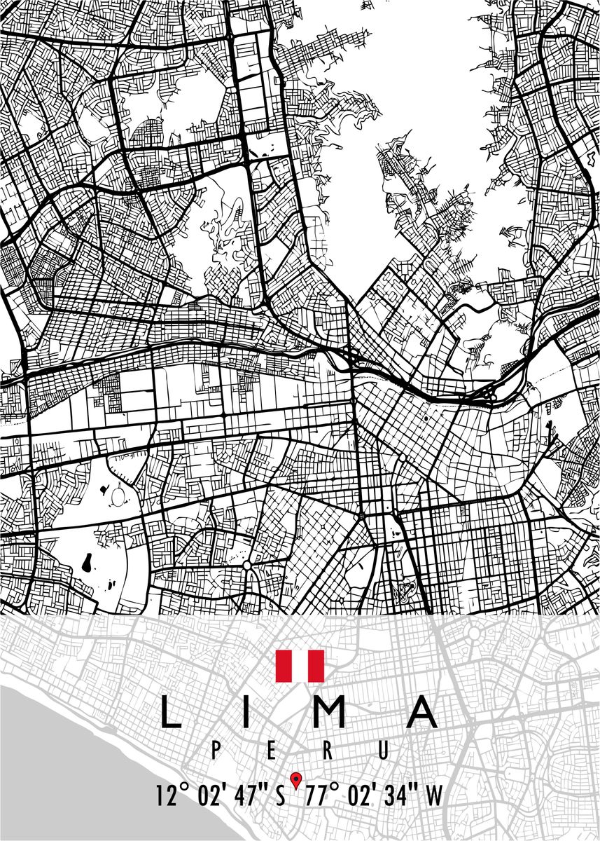 'LIMA MAP PERU' Poster, picture, metal print, paint by Artistic ...