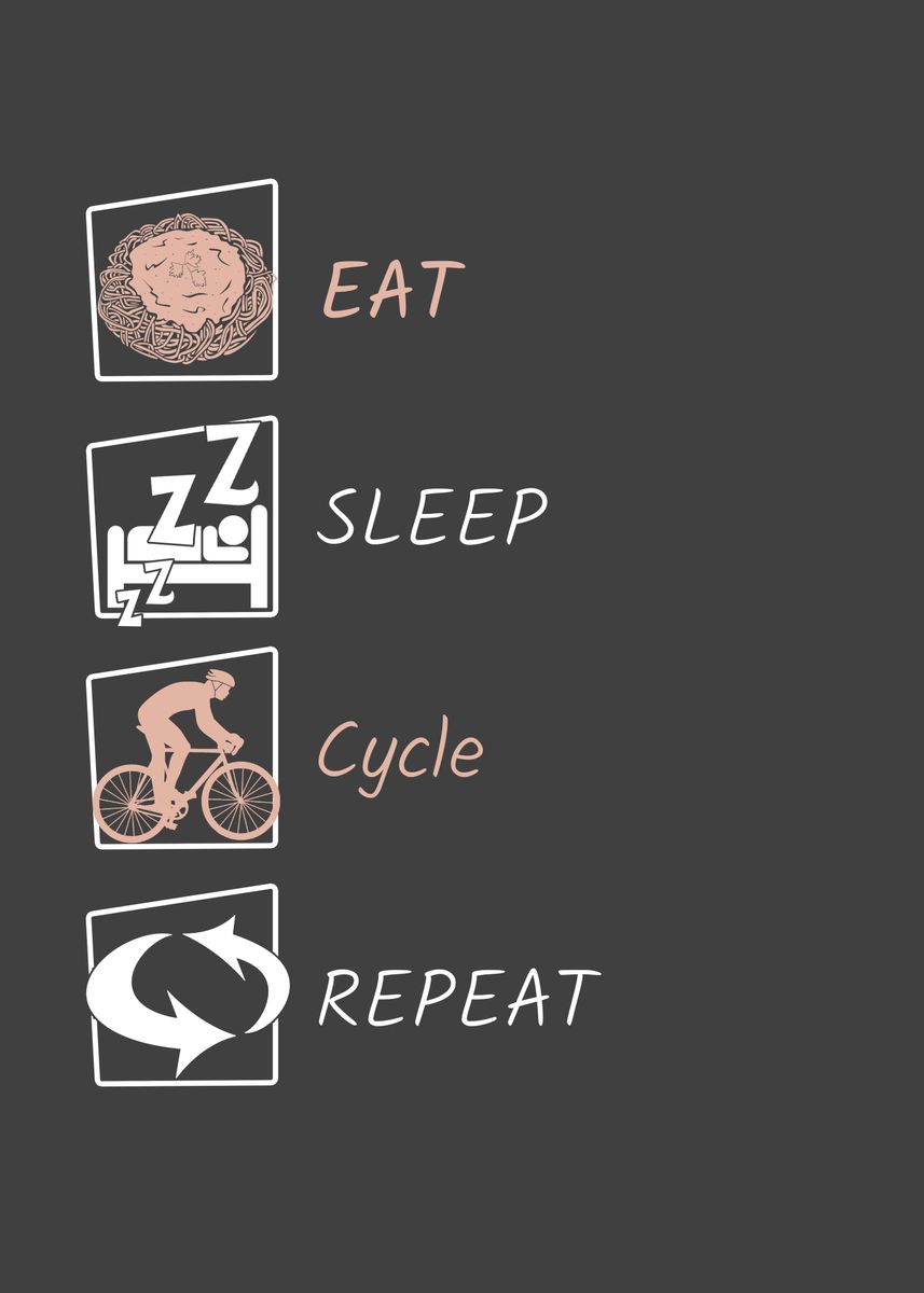 'Eat sleep cycle repeat' Poster, picture, metal print, paint by ...