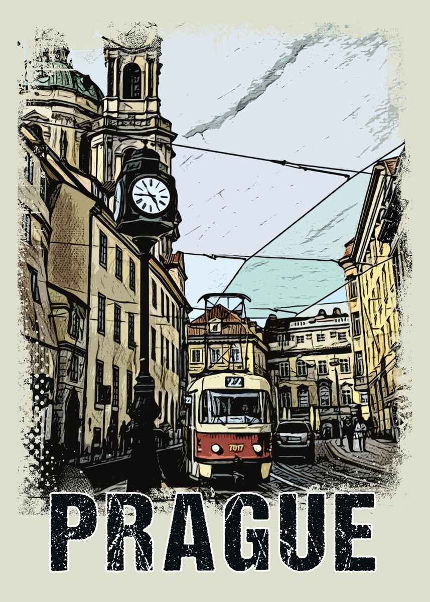 'Prague Vintage Poster' Poster, picture, metal print, paint by OliArt ...