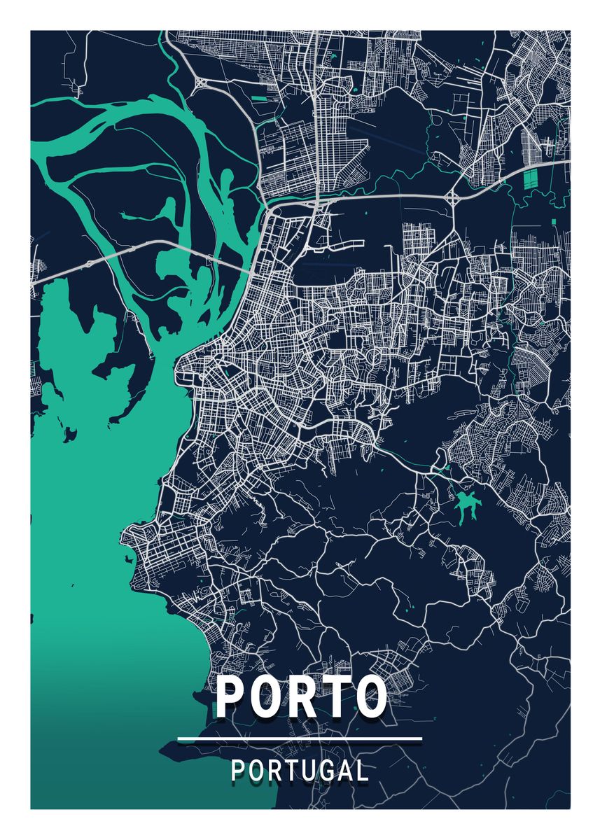 'Porto City Map Portugal ' Poster, picture, metal print, paint by Max ...